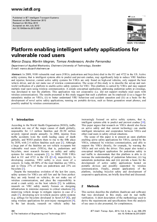 (PDF) Platform enabling intelligent safety applications for vulnerable ...