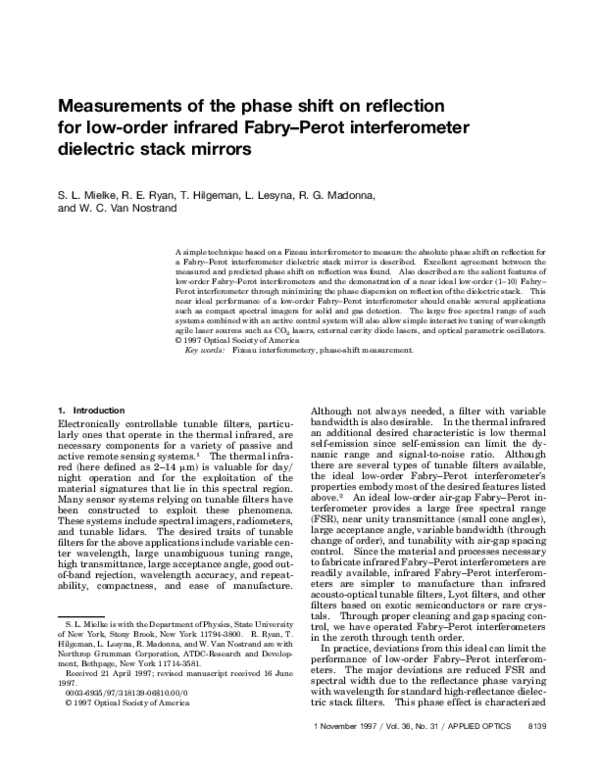 (PDF) Measurements of the phase shift on reflection for low-order infrared Fabry-Perot ...