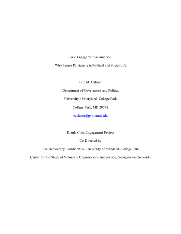 (PDF) Civic engagement in America: Why people participate in political ...
