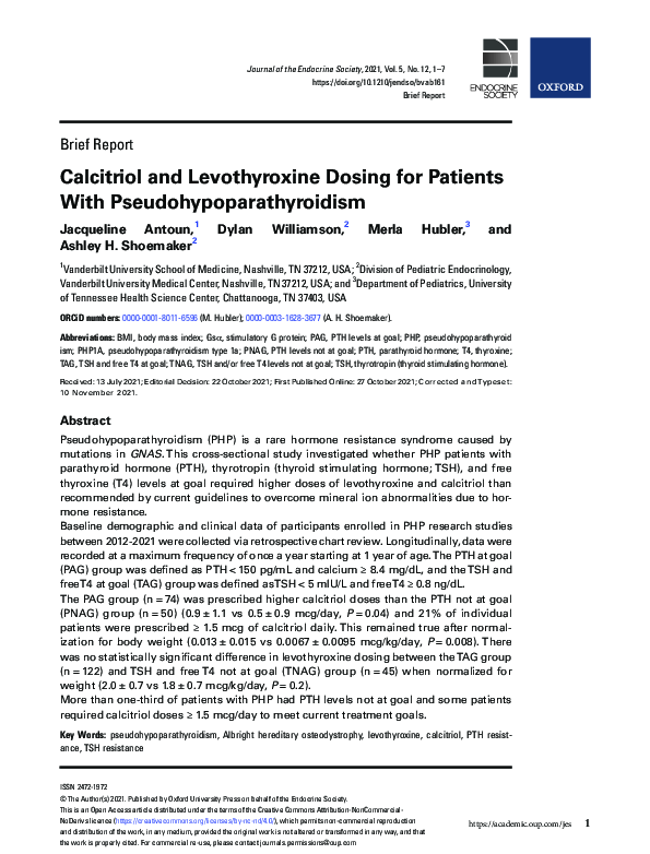 (PDF) Calcitriol and Levothyroxine Dosing for Patients with ...