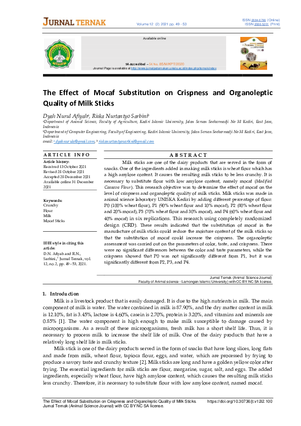 (PDF) The Effect of Mocaf Substitution on Crispness and Organoleptic ...