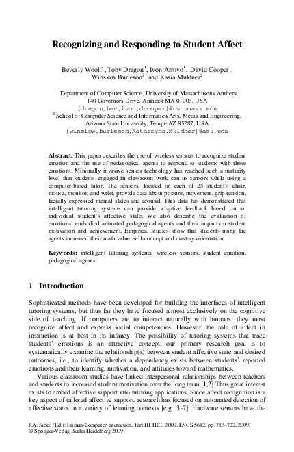 (PDF) Recognizing and Responding to Student Affect
