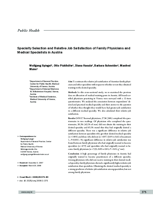 (PDF) Specialty Selection and Relative Job Satisfaction of Family ...