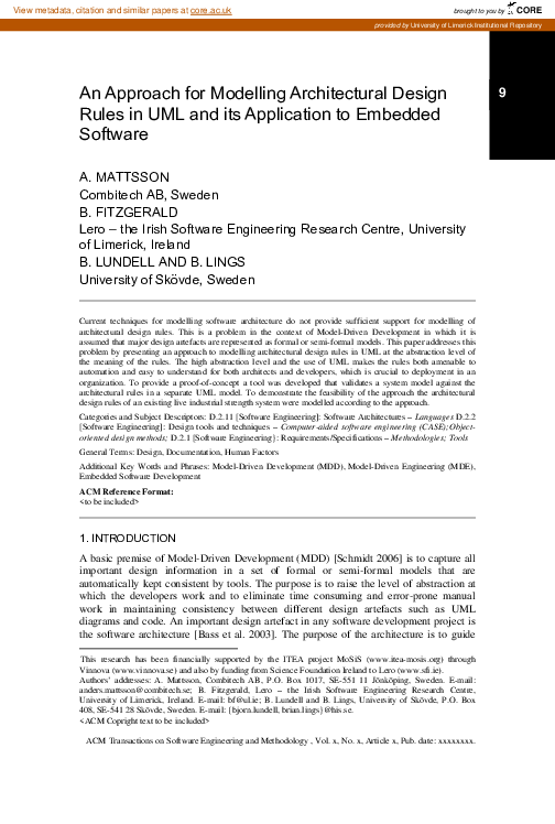 Pdf An Approach For Modelling Architectural Design Rules In Uml And