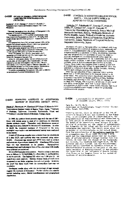 (PDF) Control of schistosomiasis in kwale, kenya - water supply which ...