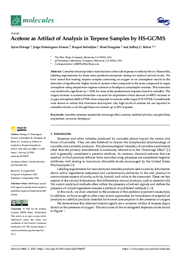 (PDF) Acetone as Artifact of Analysis in Terpene Samples by HS-GC/MS