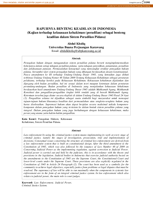 (PDF) RAPUHNYA BENTENG KEADILAN DI INDONESIA (Kajian terhadap kekuasaan kehakiman (peradilan ...