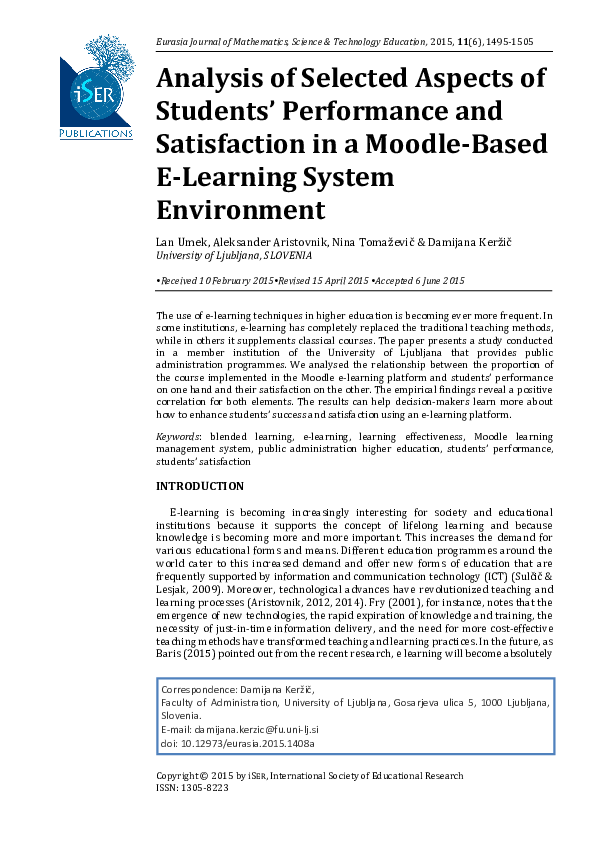 (PDF) Analysis of Selected Aspects of Students’ Performance and Satisfaction in a Moodle-Based E ...