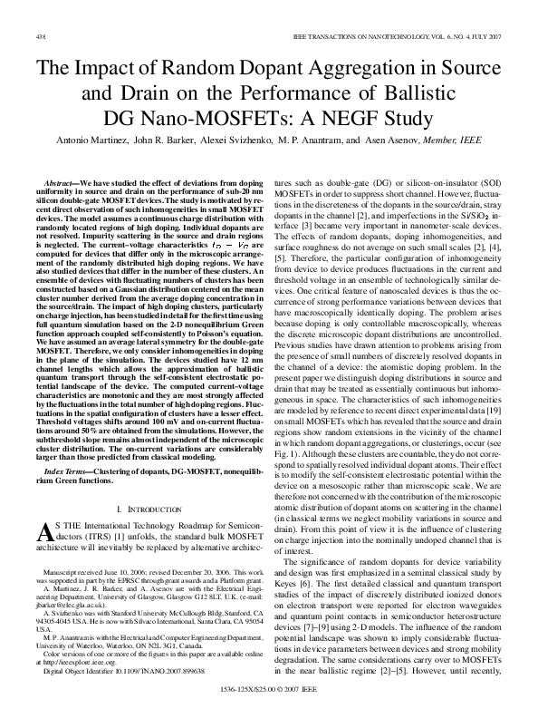 Pdf The Impact Of Random Dopant Aggregation In Source And Drain On The Performance Of