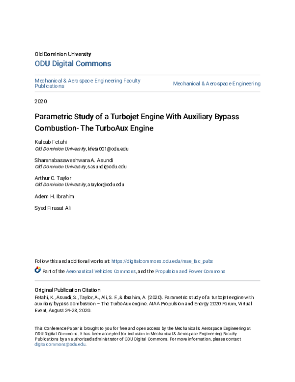 (PDF) Parametric Study of a Turbojet Engine with Auxiliary Bypass ...