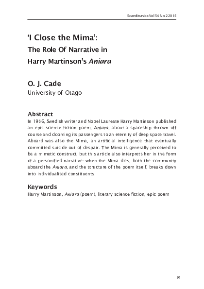 (PDF) ‘I Close the Mima’: The Role Of Narrative in Harry Martinson’s Aniara