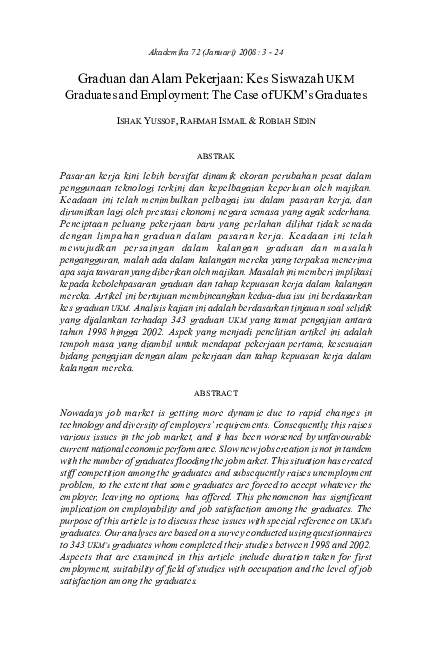 (PDF) Graduan dan alam pekerjaan: Kes siswazah UKM