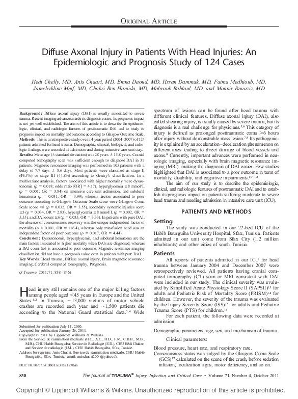 (PDF) Diffuse Axonal Injury in Patients With Head Injuries: An ...
