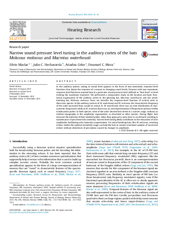 (PDF) Narrow sound pressure level tuning in the auditory cortex of the ...