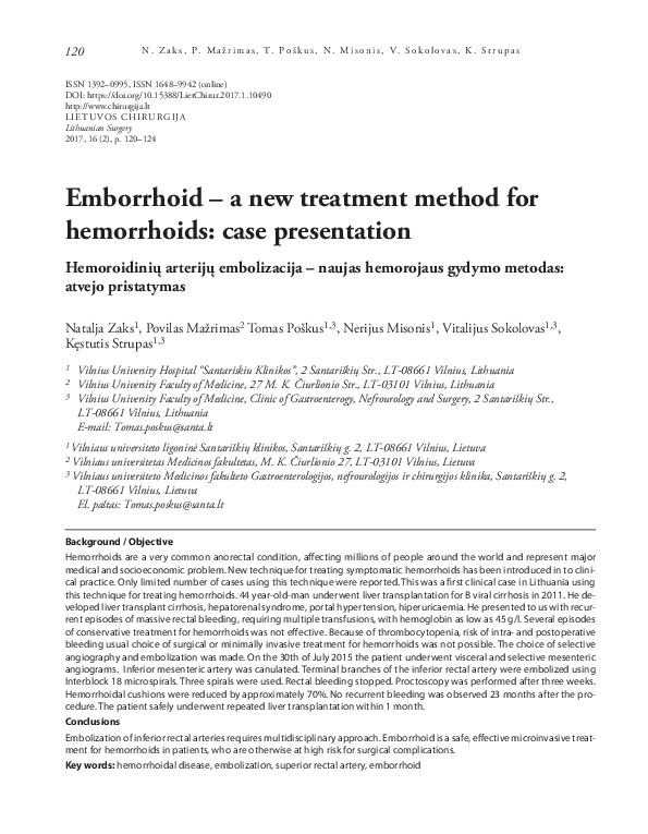 (PDF) Emborrhoid – a new treatment method for hemorrhoids: case ...