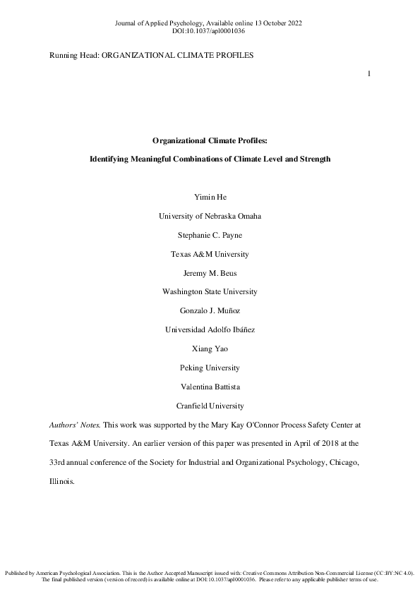(PDF) Organizational climate profiles: Identifying meaningful ...
