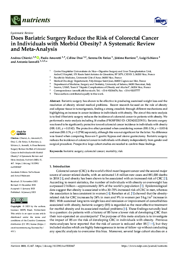 (PDF) Does Bariatric Surgery Reduce the Risk of Colorectal Cancer in ...