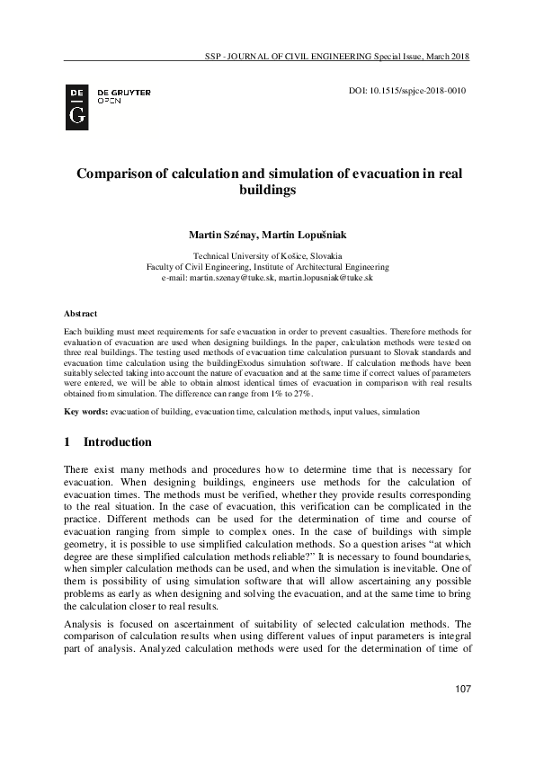 Pdf Comparison Of Calculation And Simulation Of Evacuation In Real Buildings