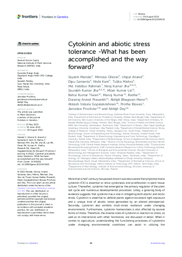 (PDF) Cytokinin and abiotic stress tolerance -What has been accomplished and the way forward?