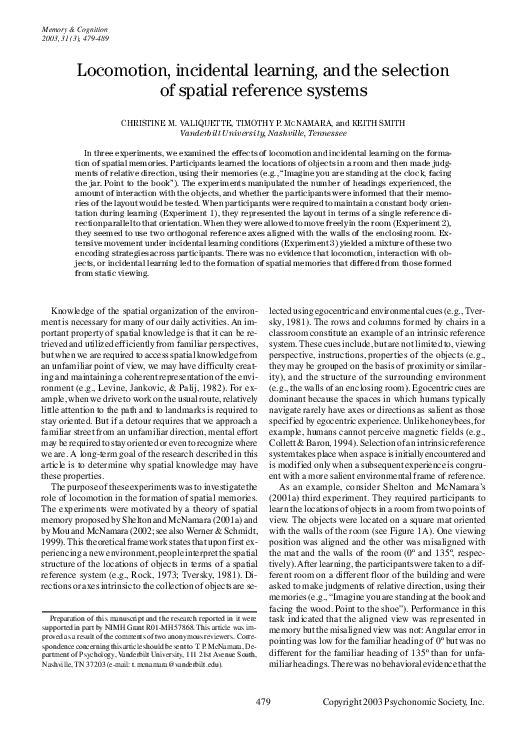 (PDF) Locomotion, incidental learning, and the selection