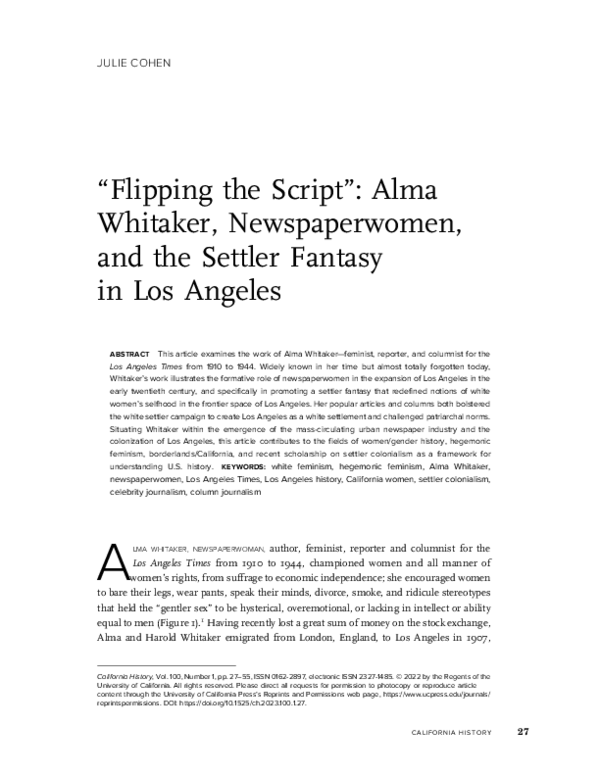 (PDF) "Flipping the Script": Alma Whitaker, Newspaperwomen, and the ...