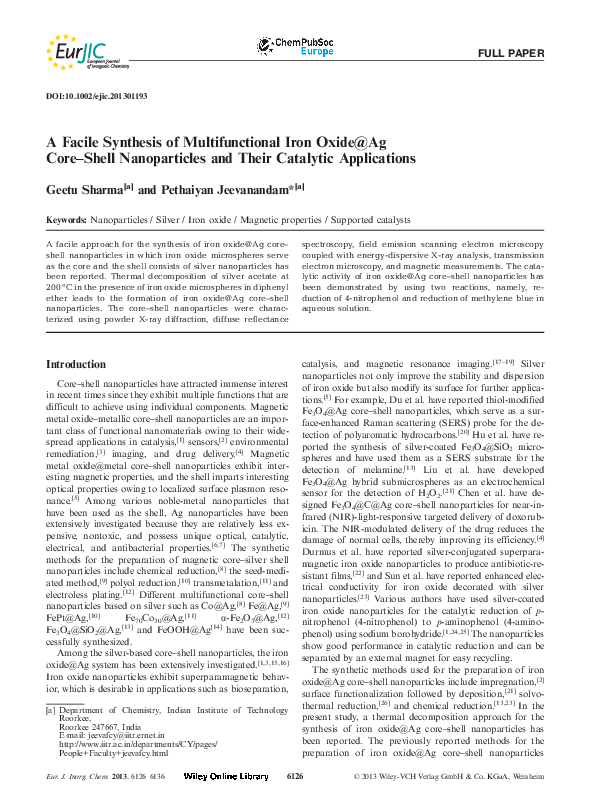 (PDF) A Facile Synthesis of Multifunctional Iron Oxide@Ag Core–Shell Nanoparticles and Their ...