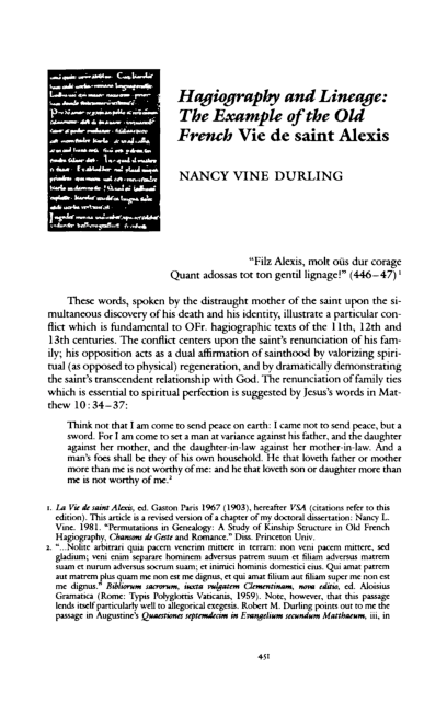 (PDF) Hagiography and Lineage: The Example of the Old French "Vie de ...