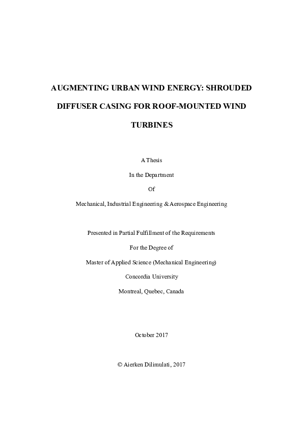 (PDF) Augmenting Urban Wind Energy: Shrouded Diffuser Casing for Roof ...