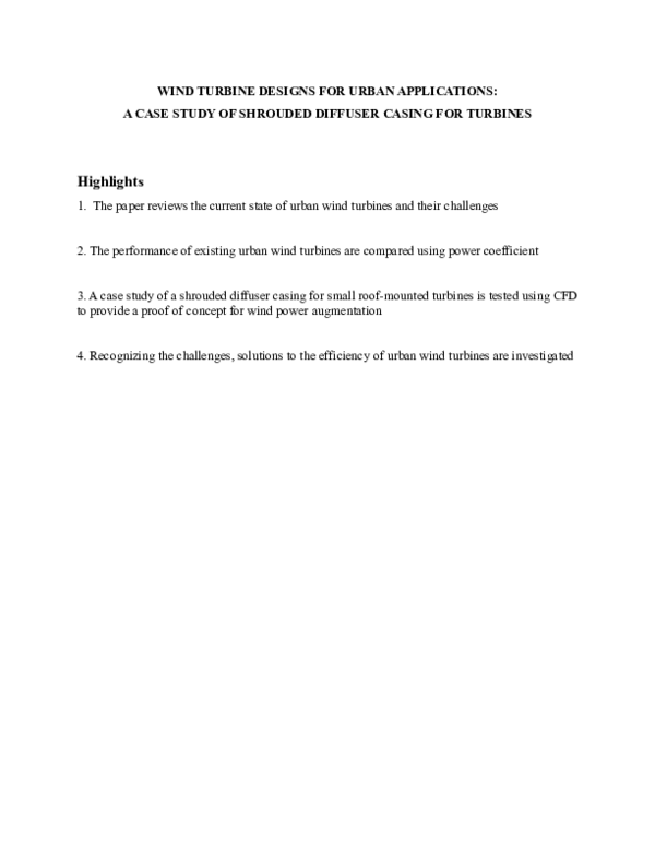 (PDF) Wind turbine designs for urban applications: A case study of ...