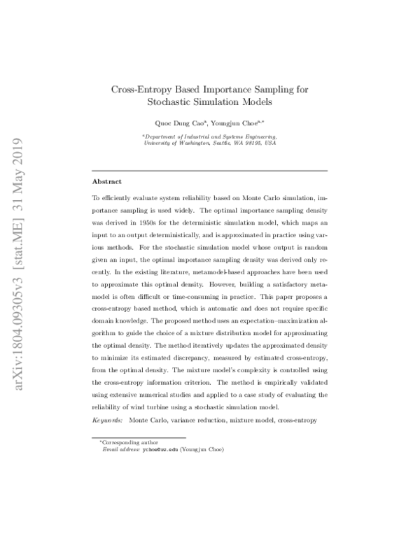 Pdf Cross Entropy Based Importance Sampling For Stochastic Simulation Models 