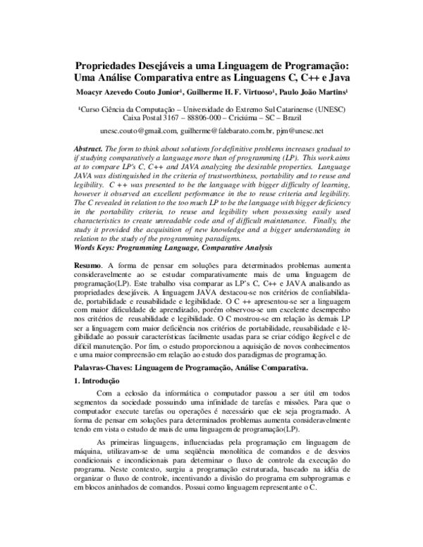(PDF) Propriedades Desejáveis a uma Linguagem de Programação: Uma ...
