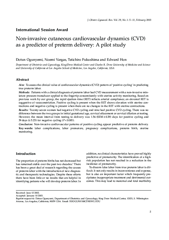 (PDF) Non-invasive cutaneous cardiovascular dynamics (CVD) as a ...