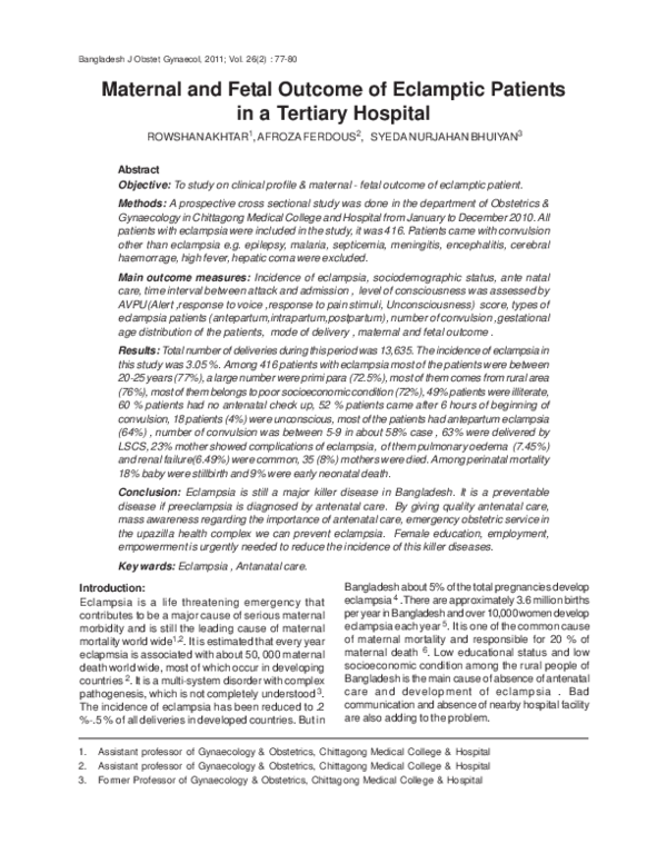 (PDF) Maternal and Fetal Outcome of Eclamptic Patients in a Tertiary ...