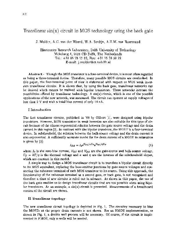 (PDF) Translinear sin (x)-circuit in MOS technology using the back gate