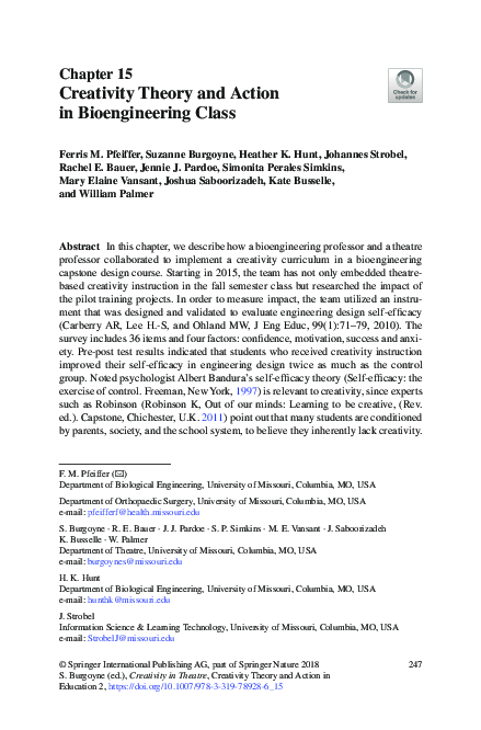 (PDF) Creativity Theory and Action in Bioengineering Class