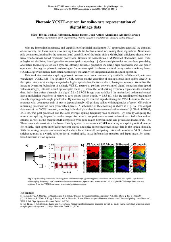 (PDF) Photonic VCSEL-neuron for spike-rate representation of digital image data | Arturo Alanis ...