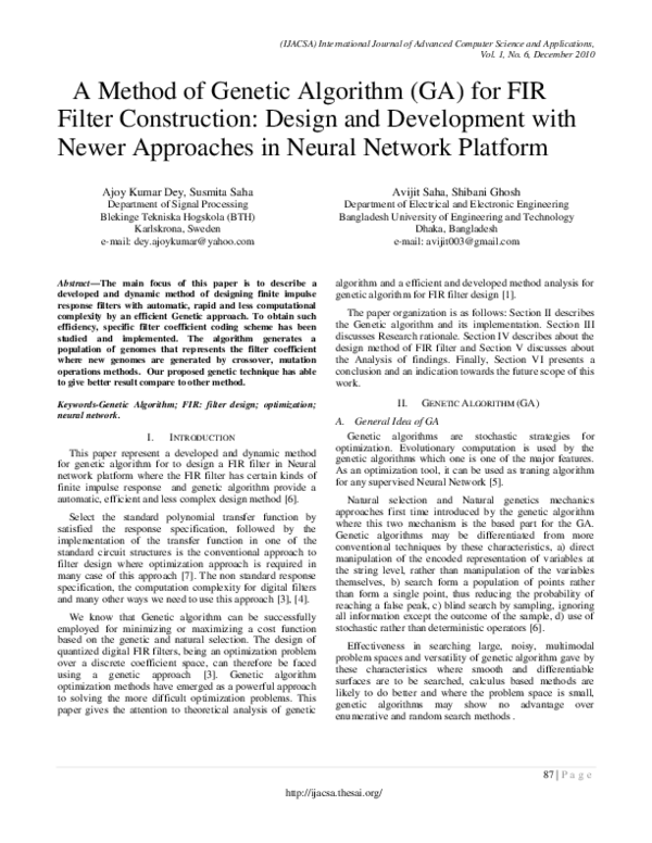 (PDF) A Method of Genetic Algorithm (GA) for FIR Filter Construction ...