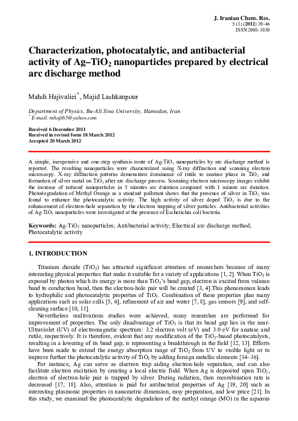 (PDF) Characterization, photocatalytic, and antibacterial activity of ...