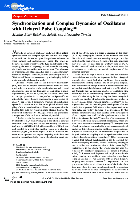 (PDF) Synchronization and Complex Dynamics of Oscillators with Delayed ...