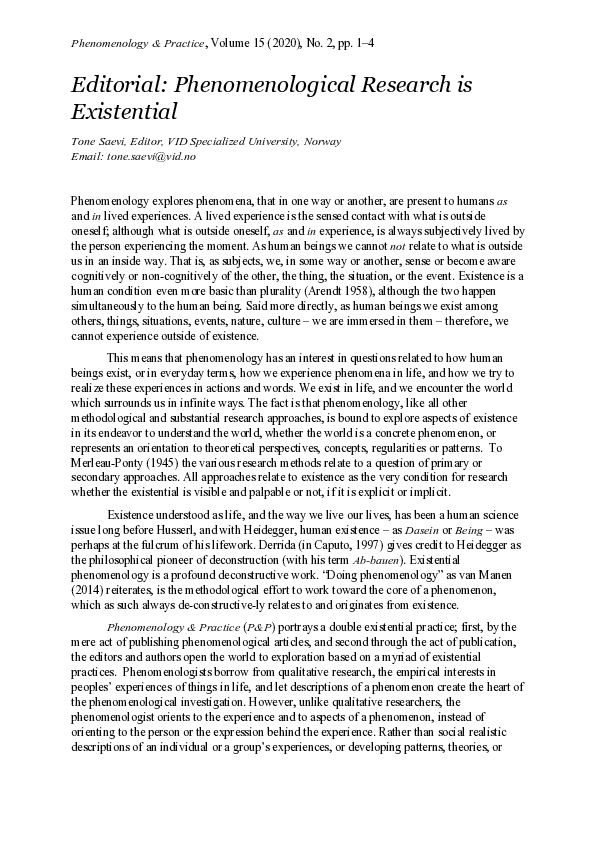 (PDF) Phenomenological Research is Existential