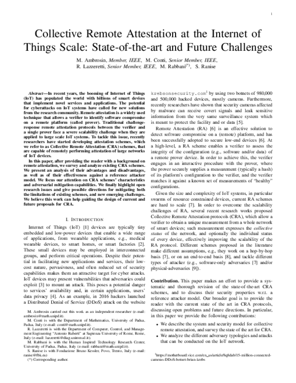 (PDF) Collective Remote Attestation at the Internet of Things Scale ...