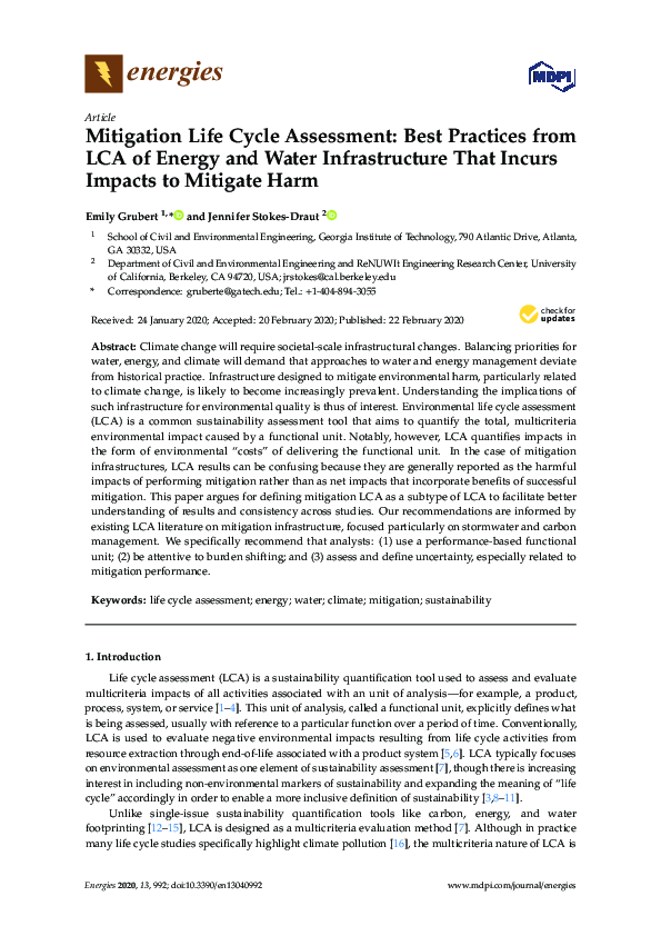 (PDF) Mitigation Life Cycle Assessment: Best Practices from LCA of ...