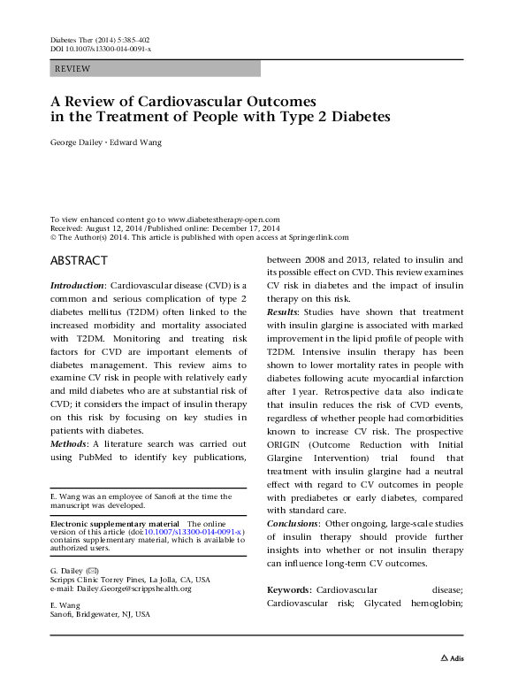 (PDF) A Review of Cardiovascular Outcomes in the Treatment of People ...