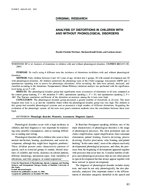 (PDF) Analysis of Distortions in Children with and Without Phonological ...
