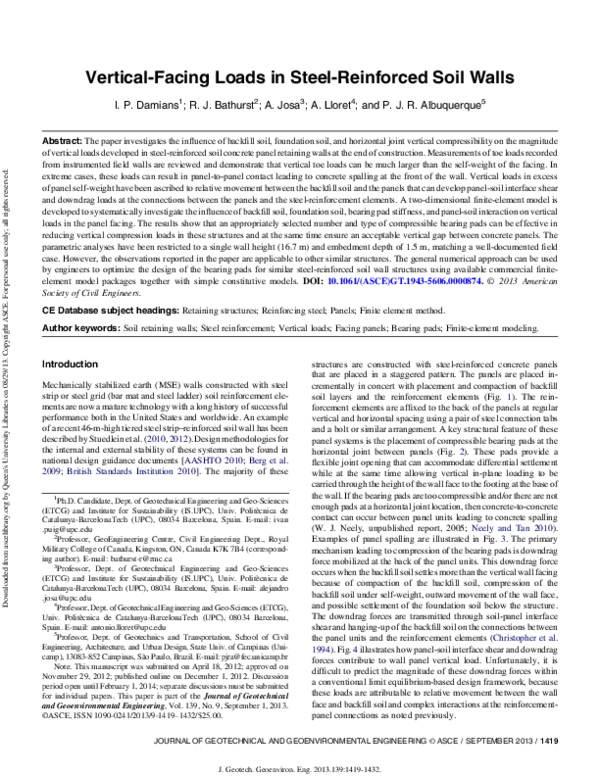 (PDF) Vertical-Facing Loads in Steel-Reinforced Soil Walls