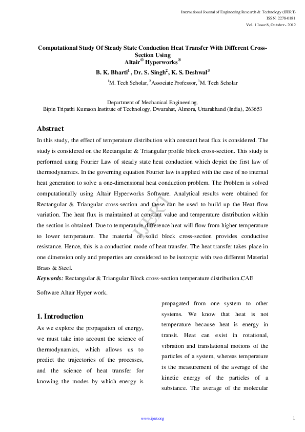 (PDF) Computational Study Of Steady State Conduction Heat Transfer With ... (PDF) Computational Study Of Steady State Conduction Heat Transfer With ...