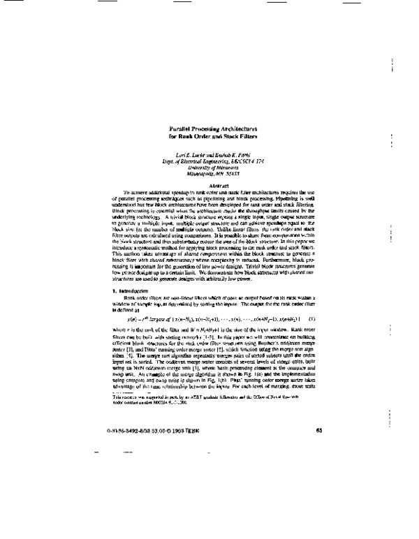 Pdf Parallel Processing Architectures For Rank Order And Stack Filters