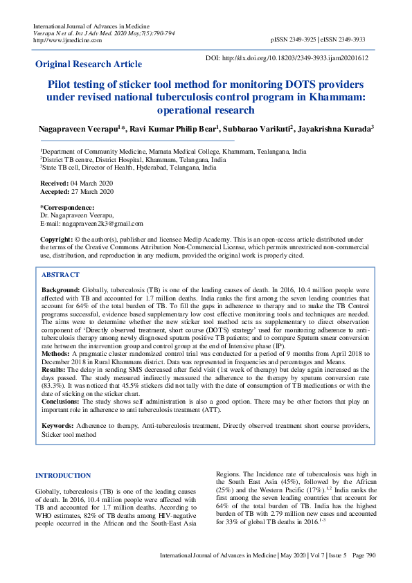 (PDF) Pilot testing of sticker tool method for monitoring DOTS ...