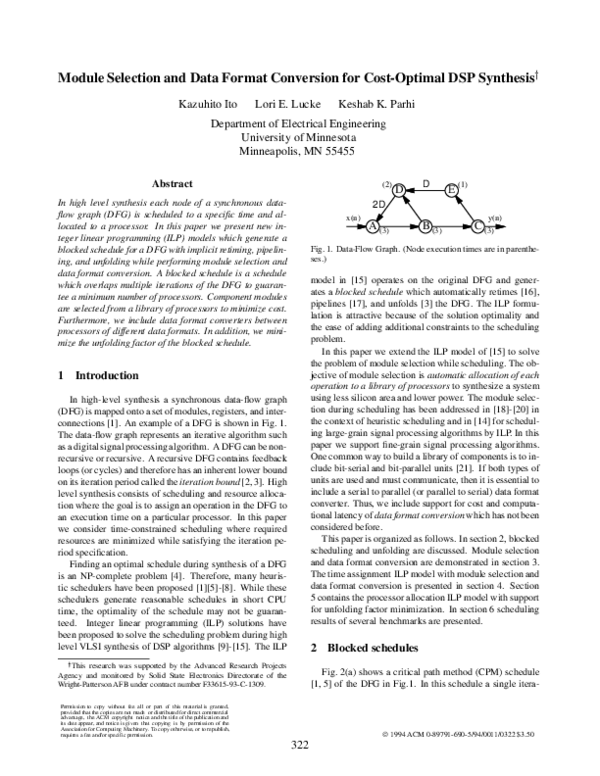 (PDF) Module selection and data format conversion for cost-optimal DSP synthesis