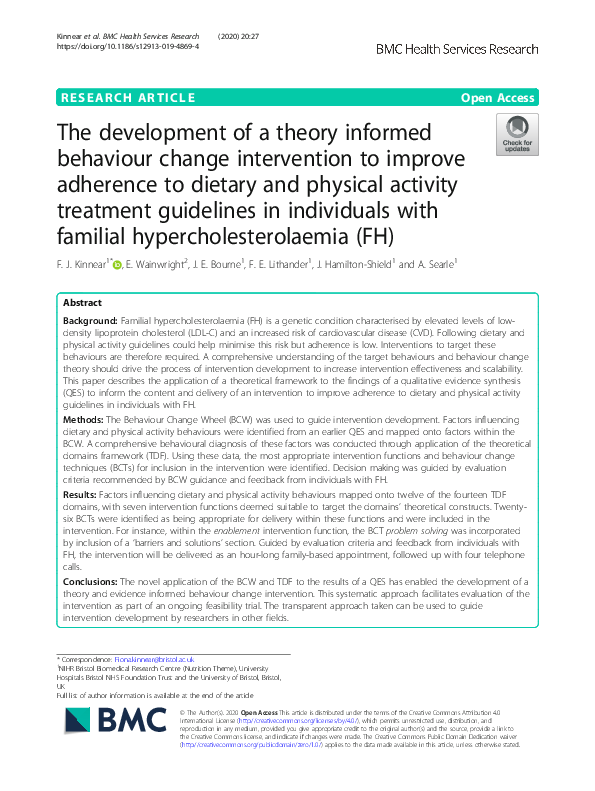 (PDF) The development of a theory informed behaviour change intervention to improve adherence to ...